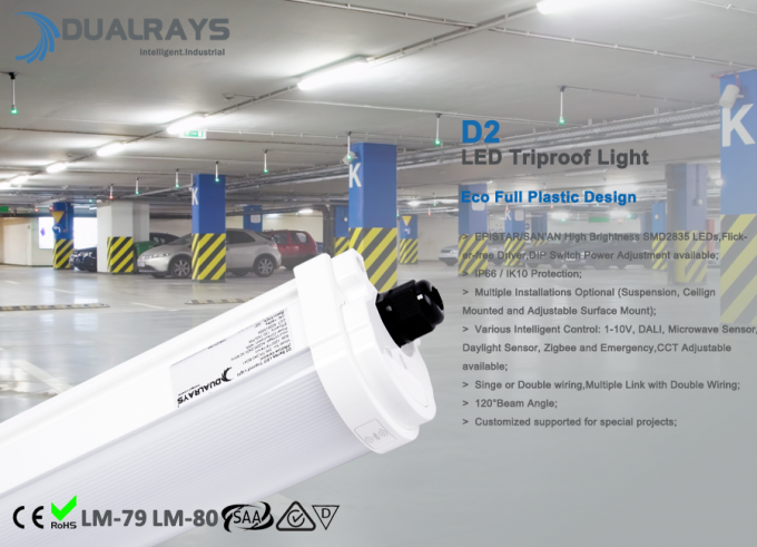 หลอดไฟ LED Tri Proof แบบเดินสายไฟได้ง่าย ไดร์เวอร์ BOKE EPISTAR LEDs สำหรับโกดังที่จอดรถโรงงาน